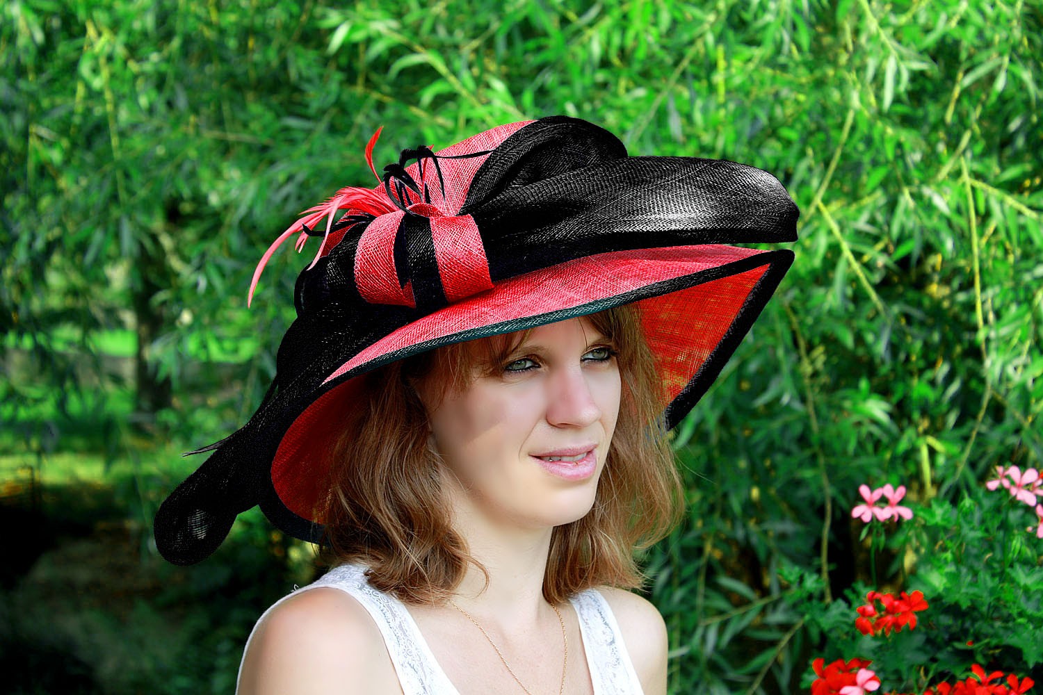 Chapeau Capeline Mariage Ceremonie Plume Sinamay (Bleu, Marron, Orange ...